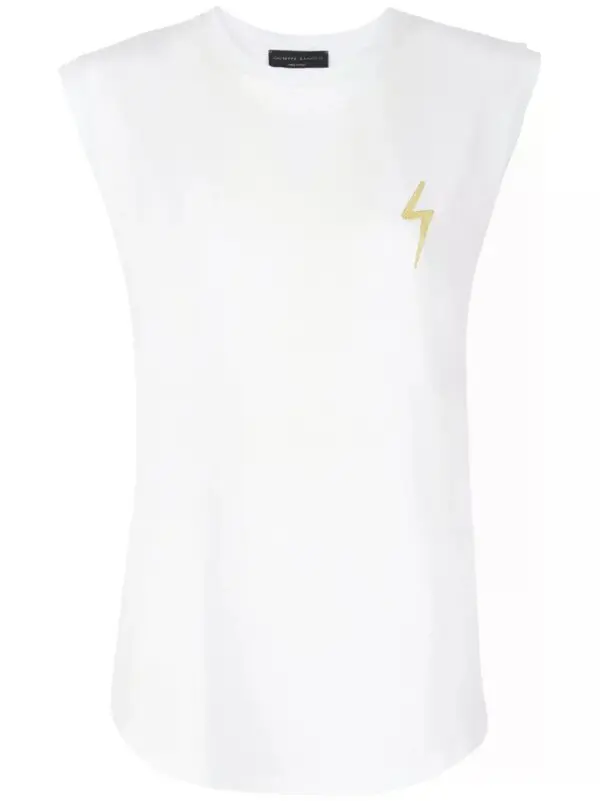 GIUSEPPE ZANOTTI Sleeveless Cotton Top With Embroidered Logo - White