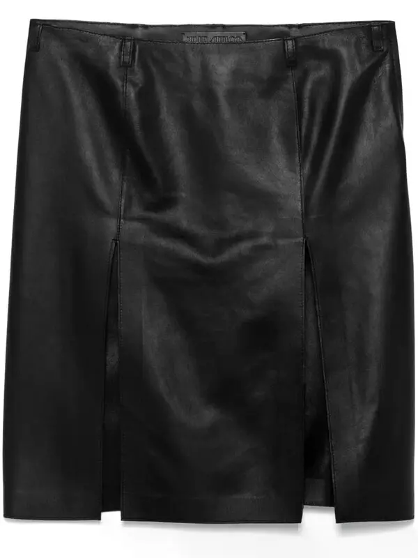 Attico Leather Mini Skirt With Front Slits - Black