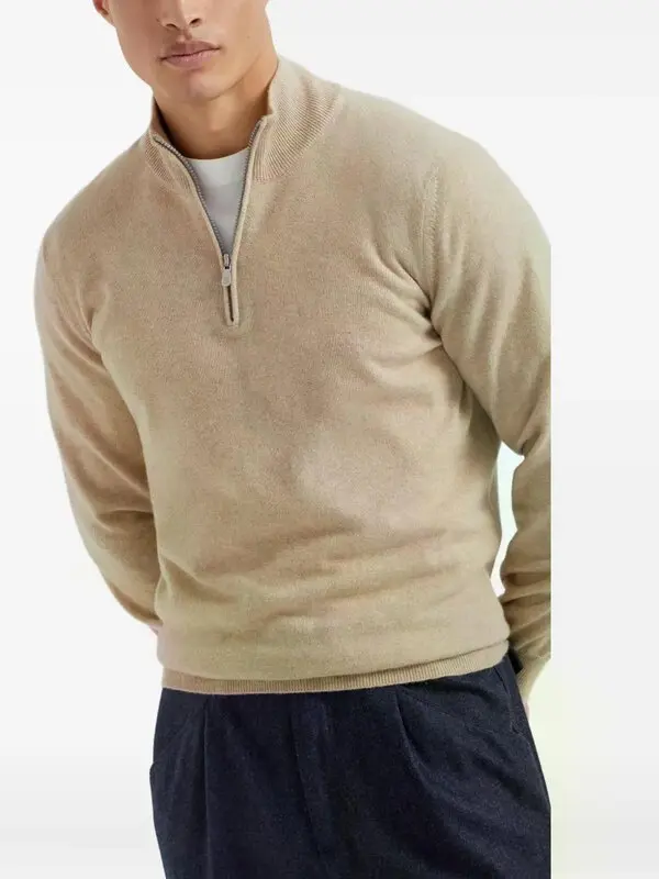 Brunello Cucinelli High Neck Zip Front Sweatshirt - Neutrals