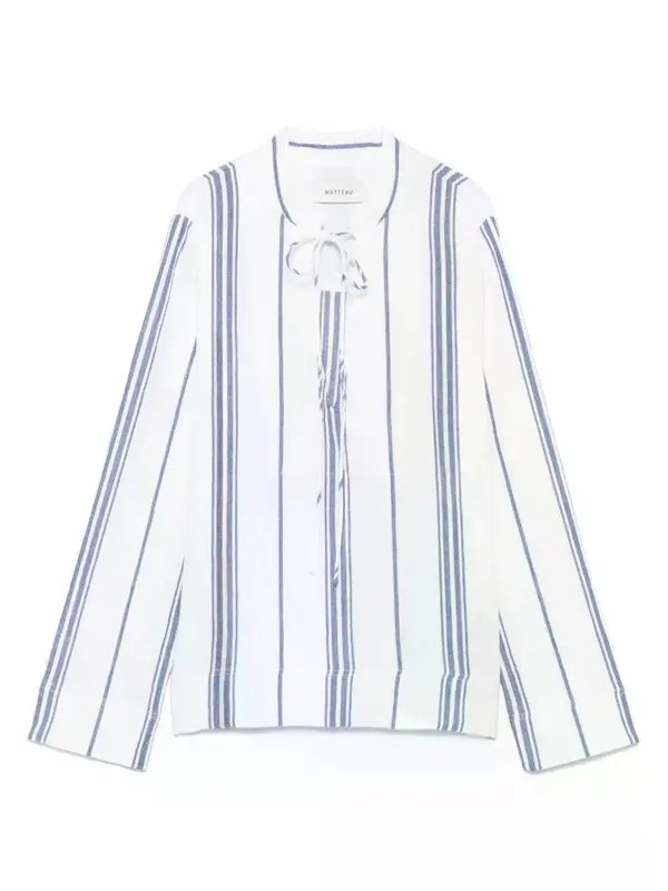 Matteau Fisherman Popover Blouse With Stripe Detailing And Lace-up Fastening - White