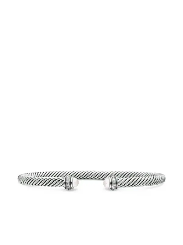 David Yurman Sterling Cable Bracelet With Pearls And Diamonds - Silver