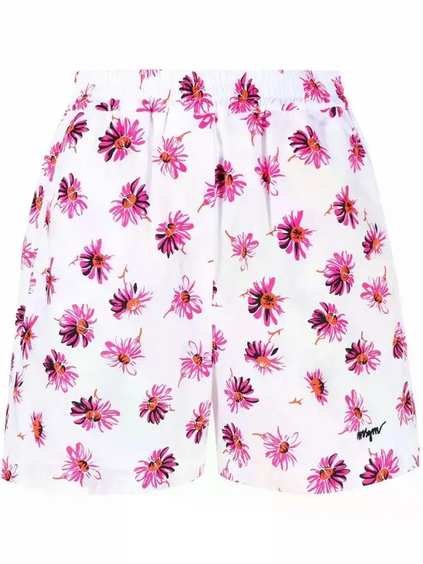 MSGM Floral-print Cotton Shorts - White