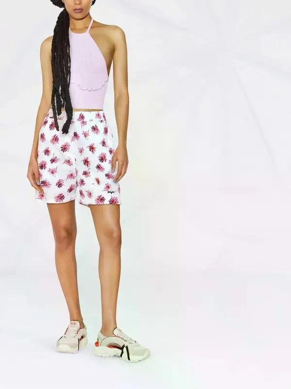MSGM Floral-print Cotton Shorts - White