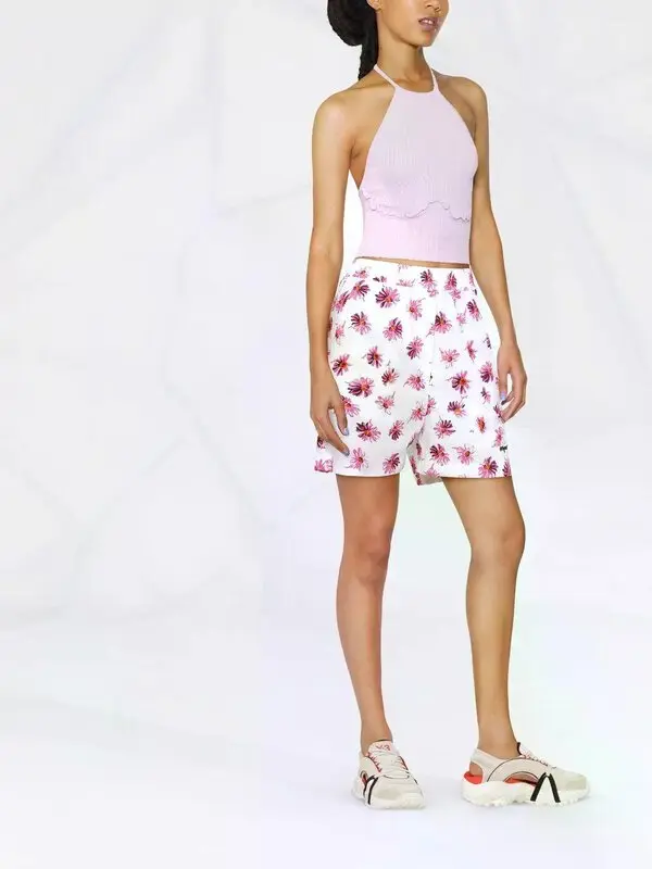 MSGM Floral-print Cotton Shorts - White