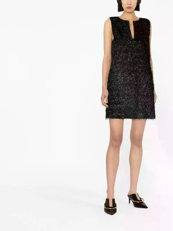 Fabiana Filippi Metallic Threading Fringed V-neck Minidress - Black