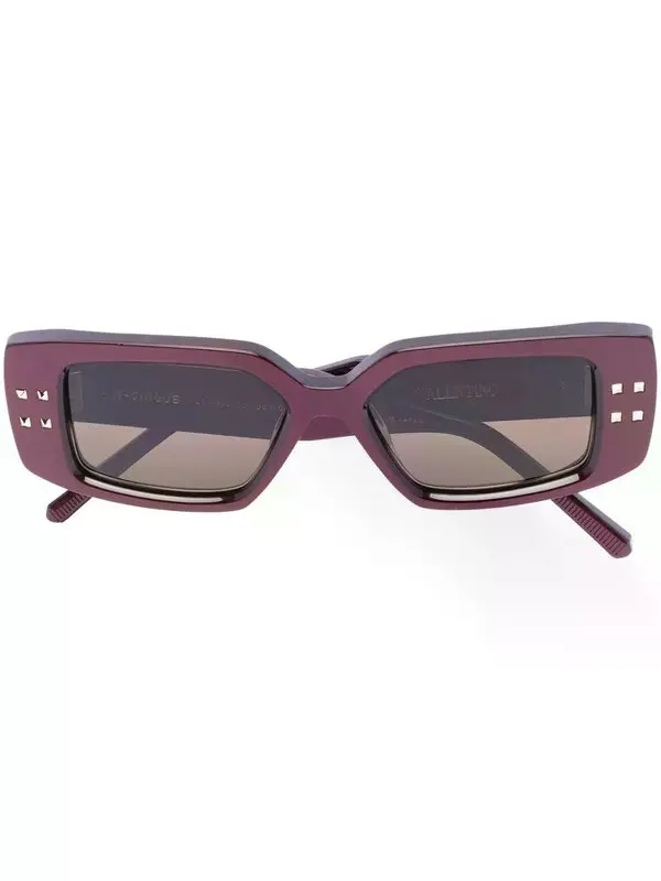 Valentino Garavani Rockstud Rectangle Frame Sunglasses - Red