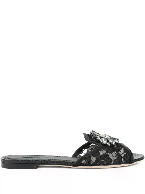 Dolce & Gabbana Bianca Lace Embellished Sandals - Black