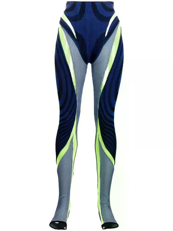 PAOLINA RUSSO Panelled Ribbed Leggings - Blue