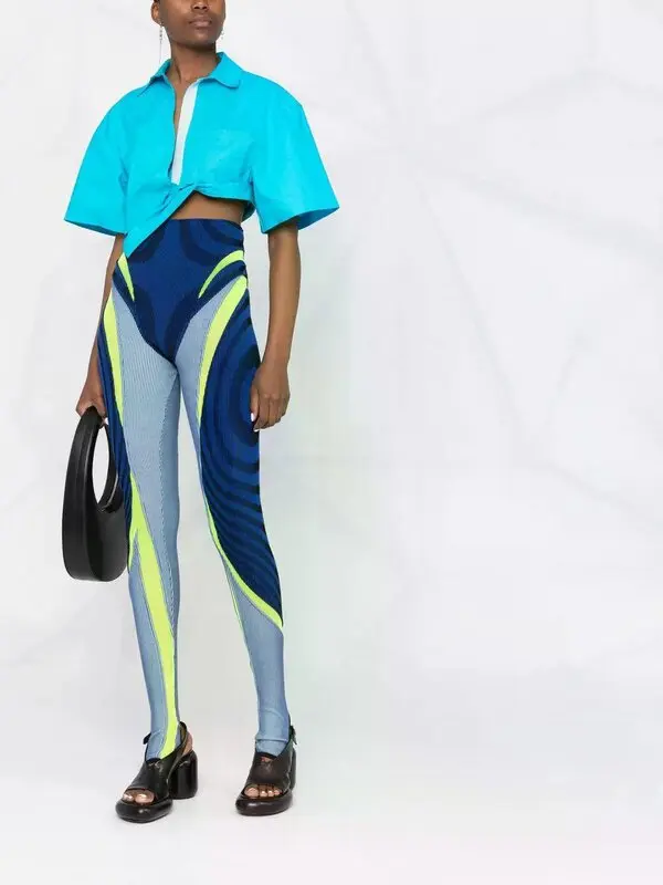PAOLINA RUSSO Panelled Ribbed Leggings - Blue
