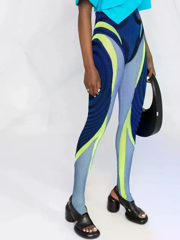 PAOLINA RUSSO Panelled Ribbed Leggings - Blue