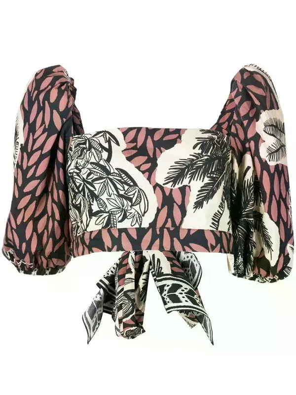 Johanna Ortiz Graphic Print Puff Sleeve Blouse - Black