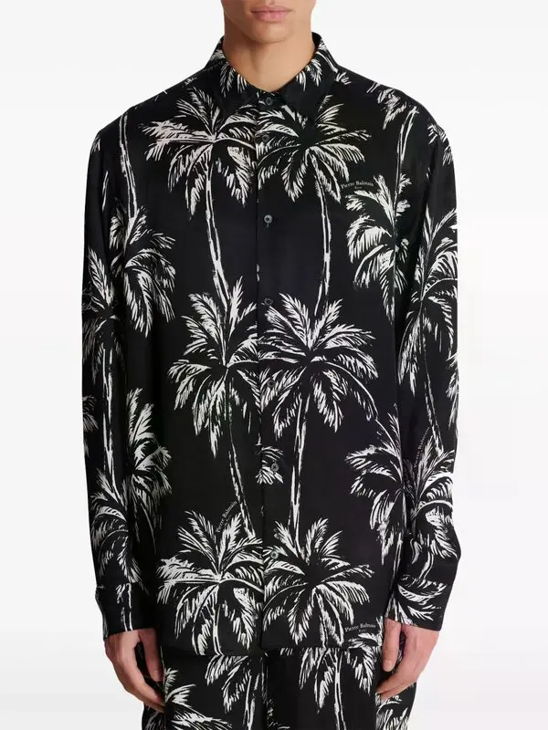 Balmain Palm Tree-print Satin Shirt