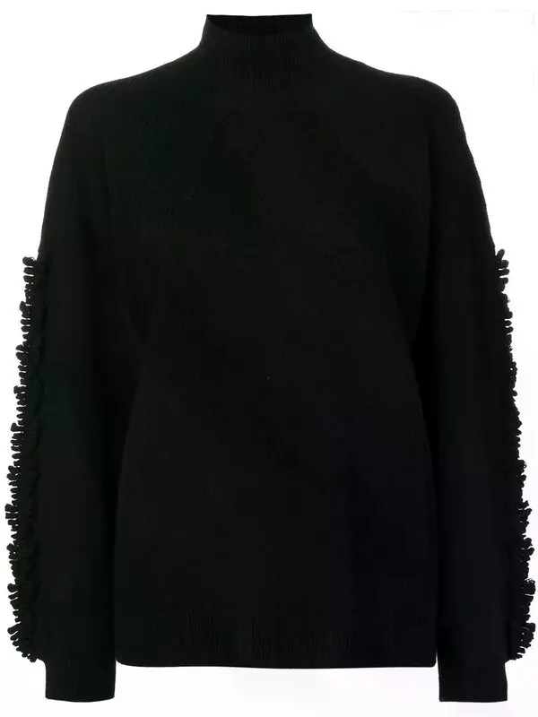 BARRIE Cashmere Turtleneck Pullover With Textured Sleeves - Black