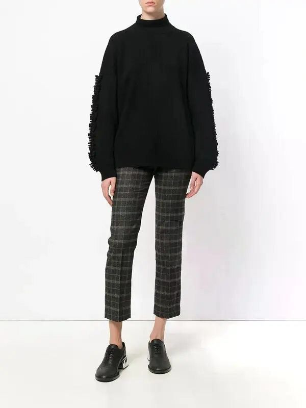 BARRIE Cashmere Turtleneck Pullover With Textured Sleeves - Black
