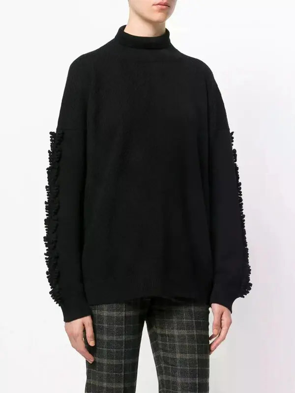 BARRIE Cashmere Turtleneck Pullover With Textured Sleeves - Black