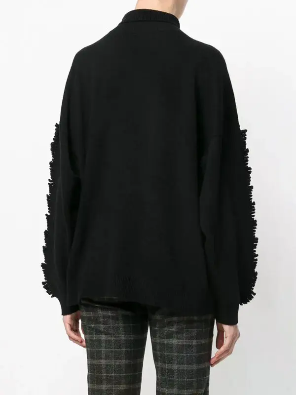 BARRIE Cashmere Turtleneck Pullover With Textured Sleeves - Black