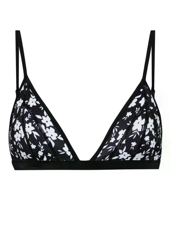 DUSKII Floral-print Triangle Bikini Top - Black