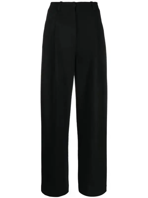 Emporio Armani High-waisted Pleated Wide-leg Trousers - Black