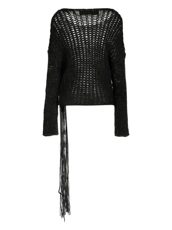 Isabel Benenato Open Knit Fringed Jumper