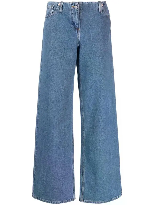 Magda Butrym Logo Patch Wide Leg Jeans - Blue