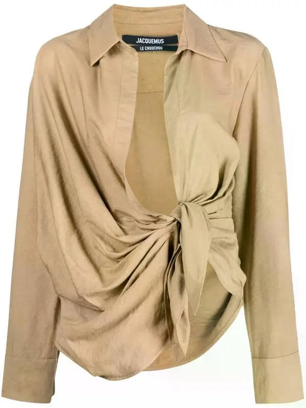 Jacquemus La Chemise Bahia Draped Shirt - Neutrals