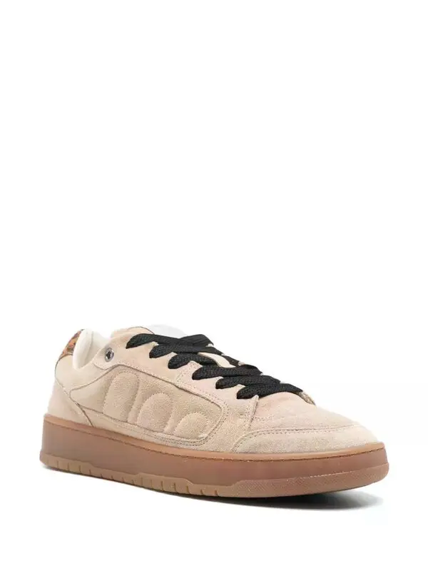 SANTHA Calf Suede Lace-up Sneakers With Perforated Toe