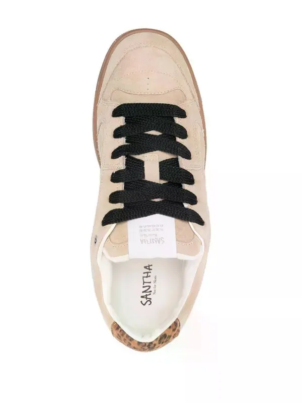 SANTHA Calf Suede Lace-up Sneakers With Perforated Toe