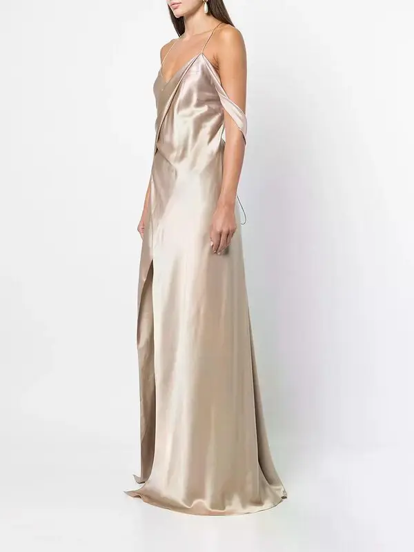 Michelle Mason Champagne Silk Cowl Back Gown