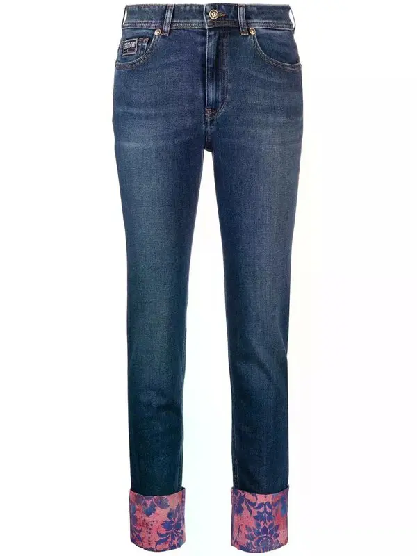 Versace Skinny Jeans With Baroque Print Cuffs - Blue