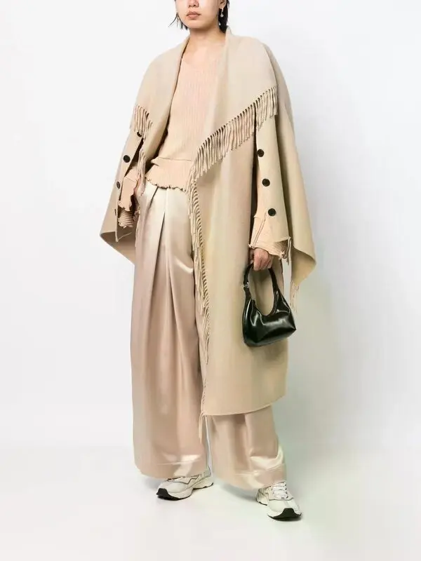 Goen.j Double-faced Fringed Wool Blend Coat - Brown