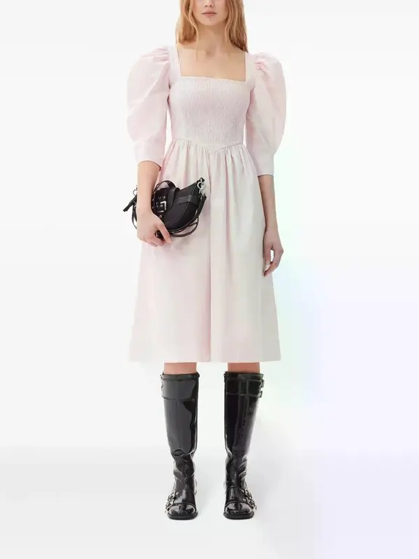 GANNI Ruched Ribbon-back Dress - Pink