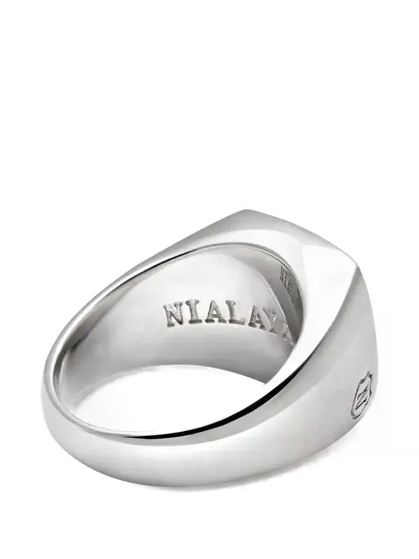 NIALAYA JEWELRY Tone Stainless Steel Onyx Engraved Logo Ring - Silver