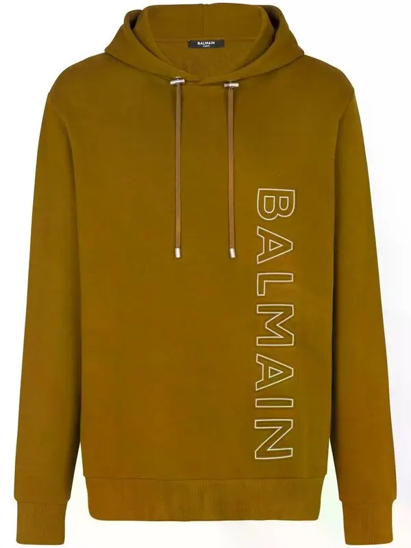 Balmain Logo-embossed Organic Cotton Hoodie - Green