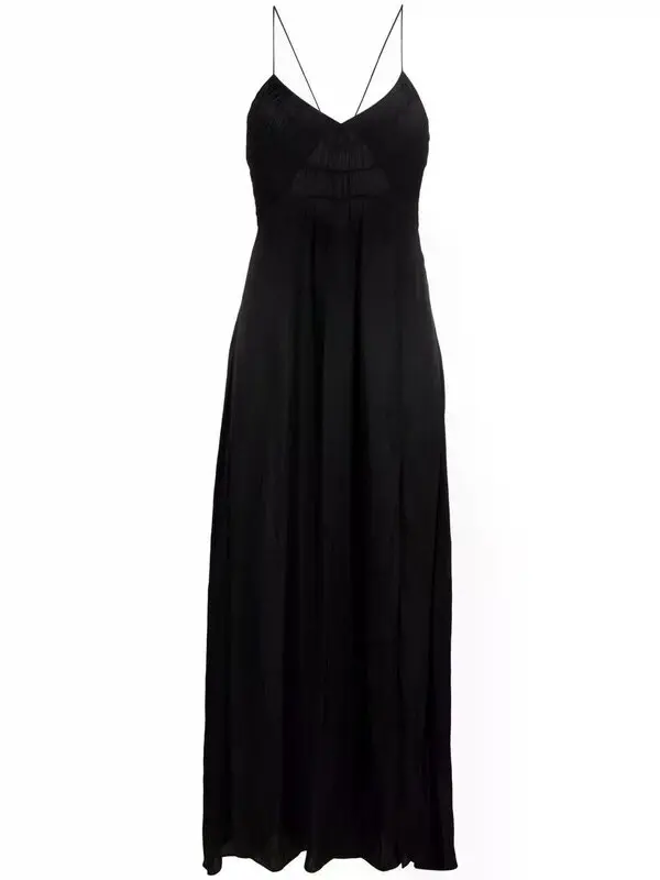Zadig&Voltaire Empire Line Satin Maxi Dress With Spaghetti Straps And Side Split