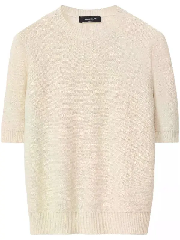 Fabiana Filippi Sequin-embellished T-shirt - Neutrals
