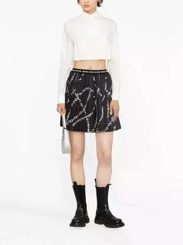 Versace Chain-link Print Pleated Jacquard Mini Skirt - Black