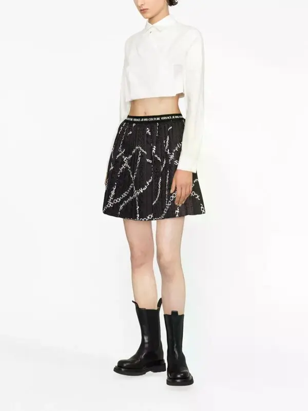 Versace Chain-link Print Pleated Jacquard Mini Skirt