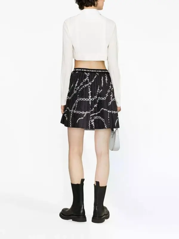 Versace Chain-link Print Pleated Jacquard Mini Skirt