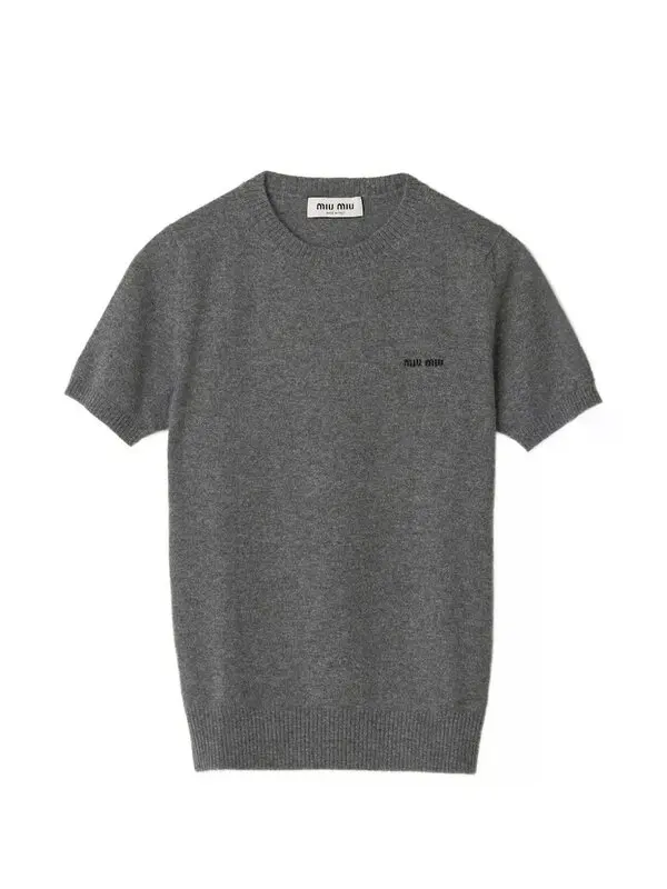 Miu Miu Cashmere Sweater With Logo Detail - Grey