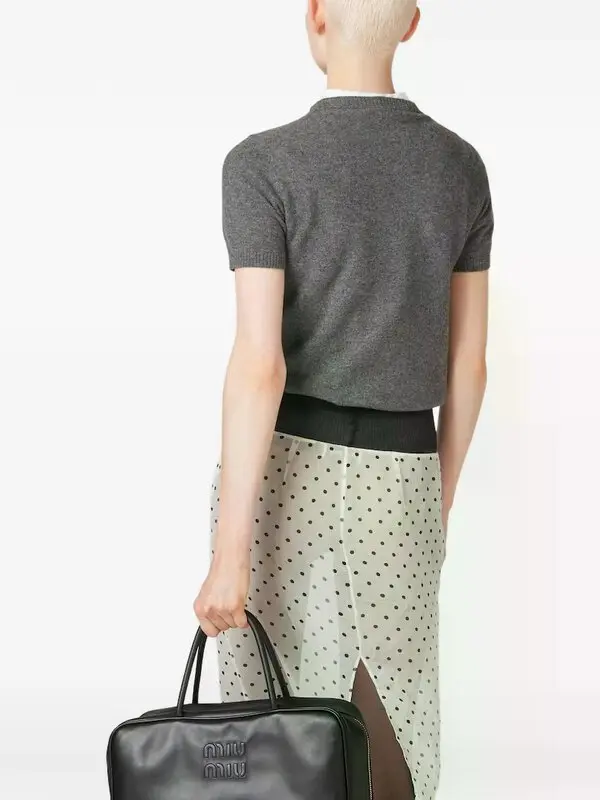 Miu Miu Cashmere Sweater With Logo Detail - Grey