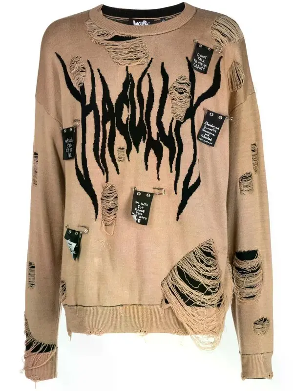 HACULLA. Distressed Intarsia-logo Jumper - Brown