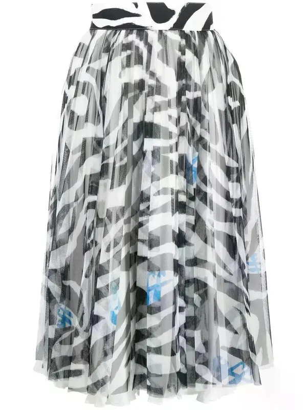 Off-White Zebra Print Pleated Midi Skirt