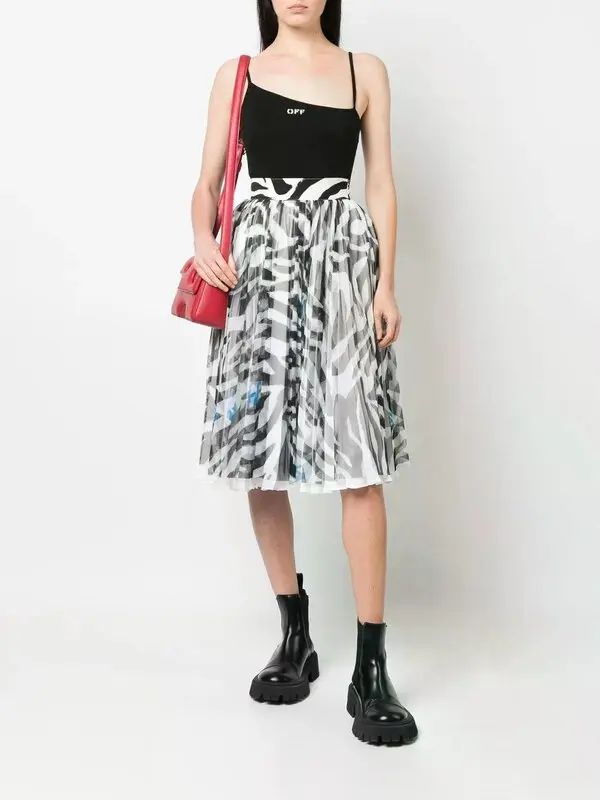 Off-White Zebra Print Pleated Midi Skirt