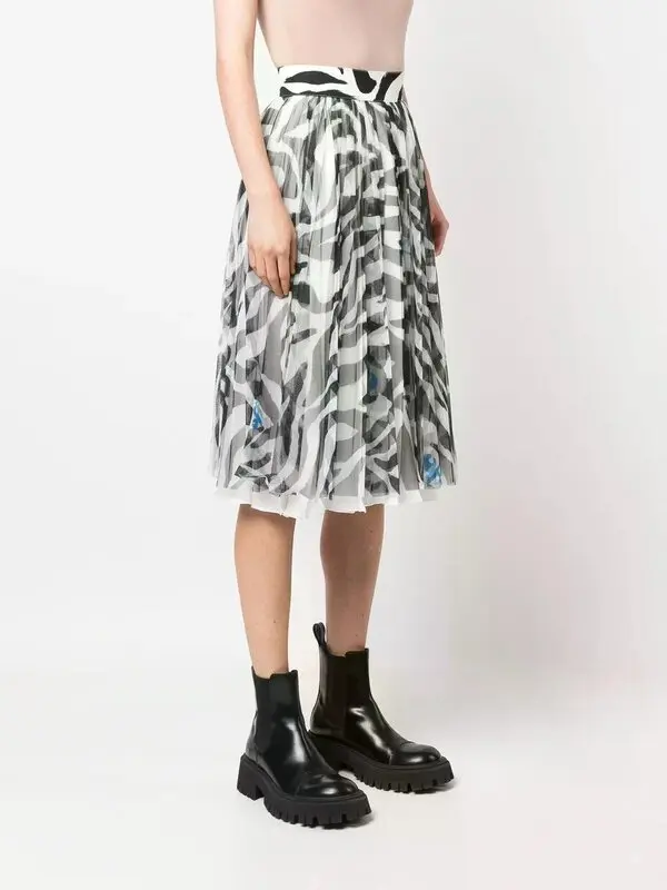 Off-White Zebra Print Pleated Midi Skirt