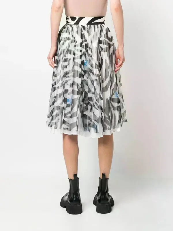 Off-White Zebra Print Pleated Midi Skirt