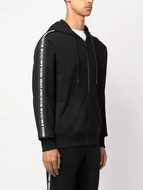 Versace Logo-tape Hooded Jacket - Black