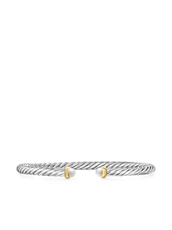 David Yurman 14kt Yellow Gold And Sterling Cable Flex Bracelet With Pearls - Silver