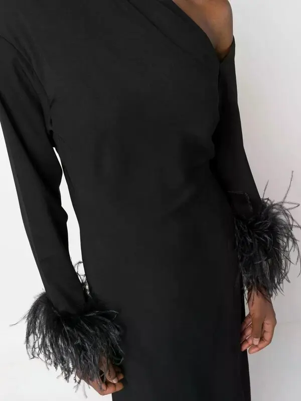 16Arlington Feather-trim One-shoulder Midi Dress