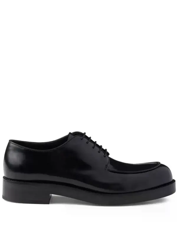 Prada Brushed Leather Derby Shoes - Black