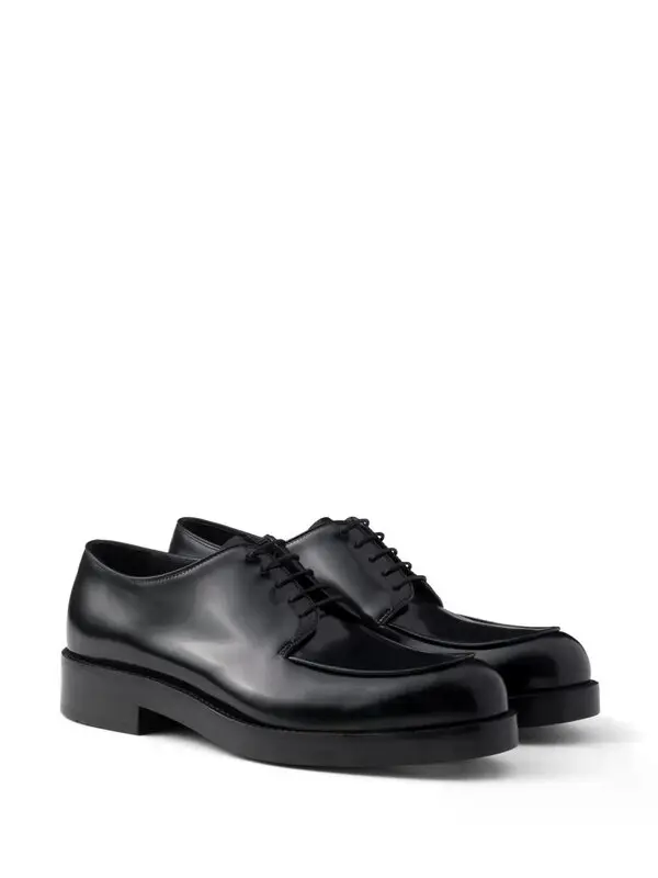 Prada Brushed Leather Derby Shoes - Black